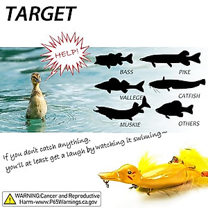 Duck Lure Topwater Fishing Lures Kit for Bass, VMSIXVM 4.75in Baby Duckling Floating Artificial Bait with Splashing Feet and Rooster Bait Tails, Propeller Duck Hard Swimbait for Freshwater Saltwater