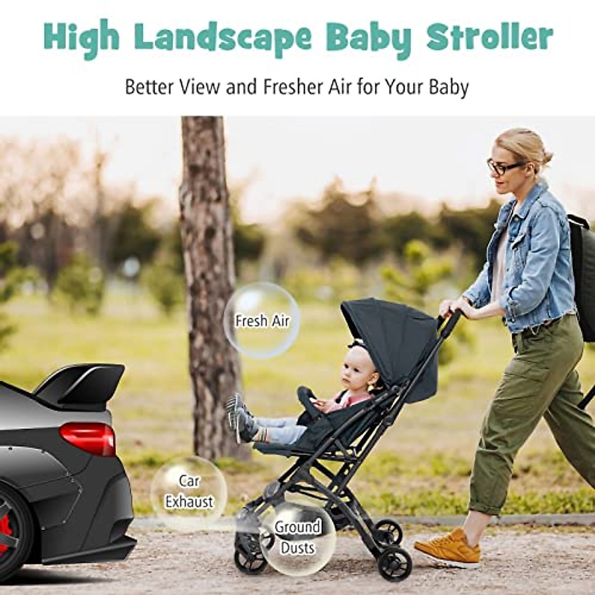 Jogging Stroller, One-Hand Fold Jogger Travel System with 360° Rotate Front Wheels Backrest Adjustable Canopy Safety Harness Footrest Storage Basket Lightweight Jogger Stroller for Baby (Black)