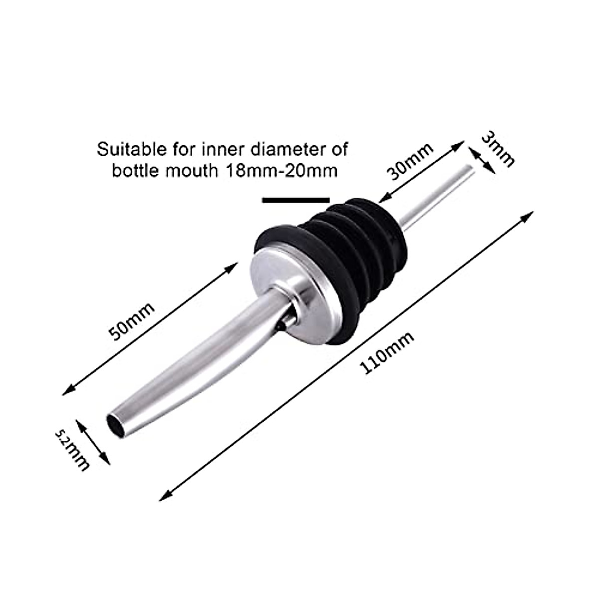 24 Pack Liquor Pourers, 304 Stainless Steel Bottle Pourer Olive Oil Spout Alcohol Spouts with Rubber Dust Caps Cover, For About 3/4" Bottle Mouth.