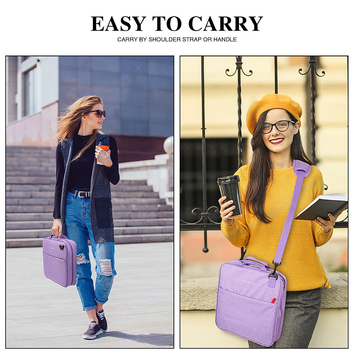 GXaryFulin Detachable Zipper Binder with Shoulder Strap, 3 O-Ring Binder for Office & School Supplies, Upgraded Version (Purple)