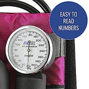 MABIS MatchMates Manual Blood Pressure Monitor Kit Aneroid Sphygmomanometer with Calibrated Nylon Cuff and Oversized Carrying Case, FSA and HSA Eligible, Adult, Magenta