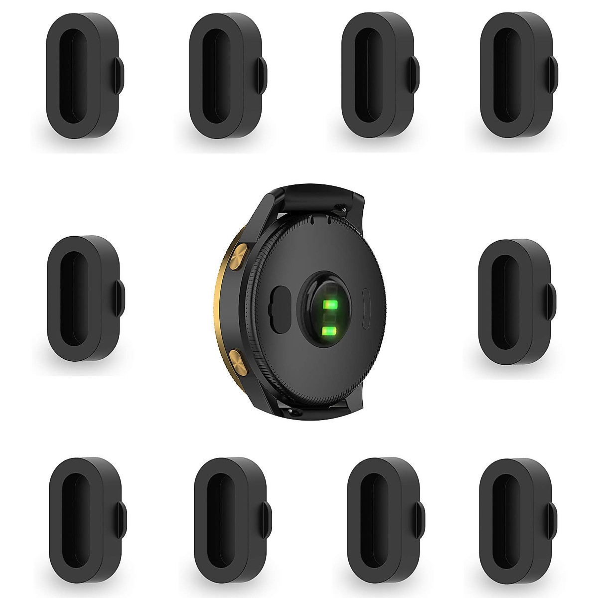 TOKERSE 10 Pack Dust Plug Compatible with Garmin Fenix 8 7 7S 7X 6 6S 6X Pro 5 5S 5X Plus/Vivoactive 3/4/Venu Sq/Forerunner 245/935 Silicone Charger Port Protector Anti Dust Plugs Caps Cover - Black