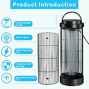40W Electric Bug Zapper for Indoor Outdoor, Mosquito Zappers Killer Power Grid Fly Killer, Insect Fly Traps Electric Shock Bug Catcher Mosquito Light Bulb for Backyard, Patio