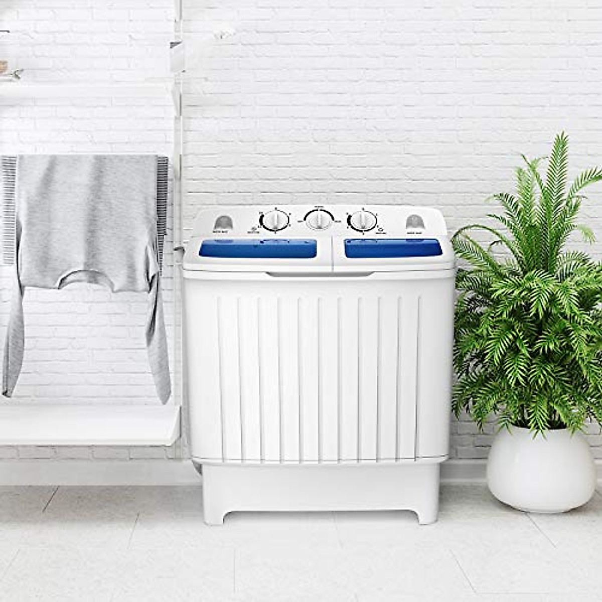 RELAX4LIFE Portable Washing Machine Compact Twin Tub 17.6 lbs with Wash (11 lbs) and Spin (6.6 lbs) Cycle, Time Control and Drain Hose, Mini Laundry Washer for Camping, Apartments, Dorm and RV Washer