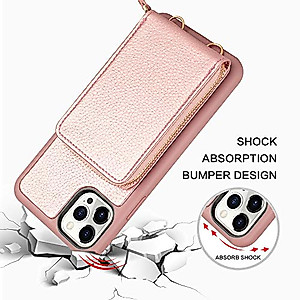 JLFCH Compatible with iPhone 12 Pro Max, Crossbody Wallet Case for iPhone 12 Pro Max, Zipper Credit Card Holder Wrist Strap Lanyard Purse for Apple iPhone 12 Pro Max (2020), 6.7 inch- Rose Gold