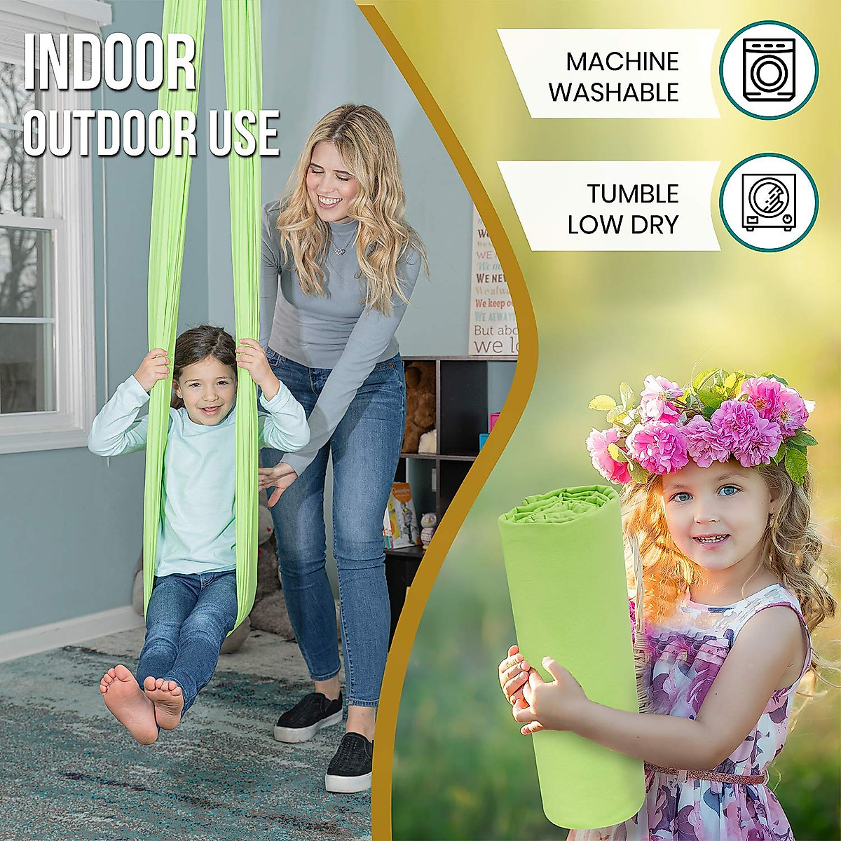 Friendly Cuddle Indoor Swing for Kids – Indoor Sensory Swing, or Outdoor, + 360° Swivel Calming Compression Therapy Swing Hammock for Kids & Adults with All Hardware – Sensory-Motor Toys & Gifts