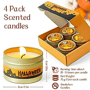 Scented Candles, Halloween Decorations, Halloween Candles for Home Scented, Pumpkin Candle Set, Soy Wax Candles Gift Set for Halloween Night Party (4 x 2.5 oz) Valentines Day Gifts for Her