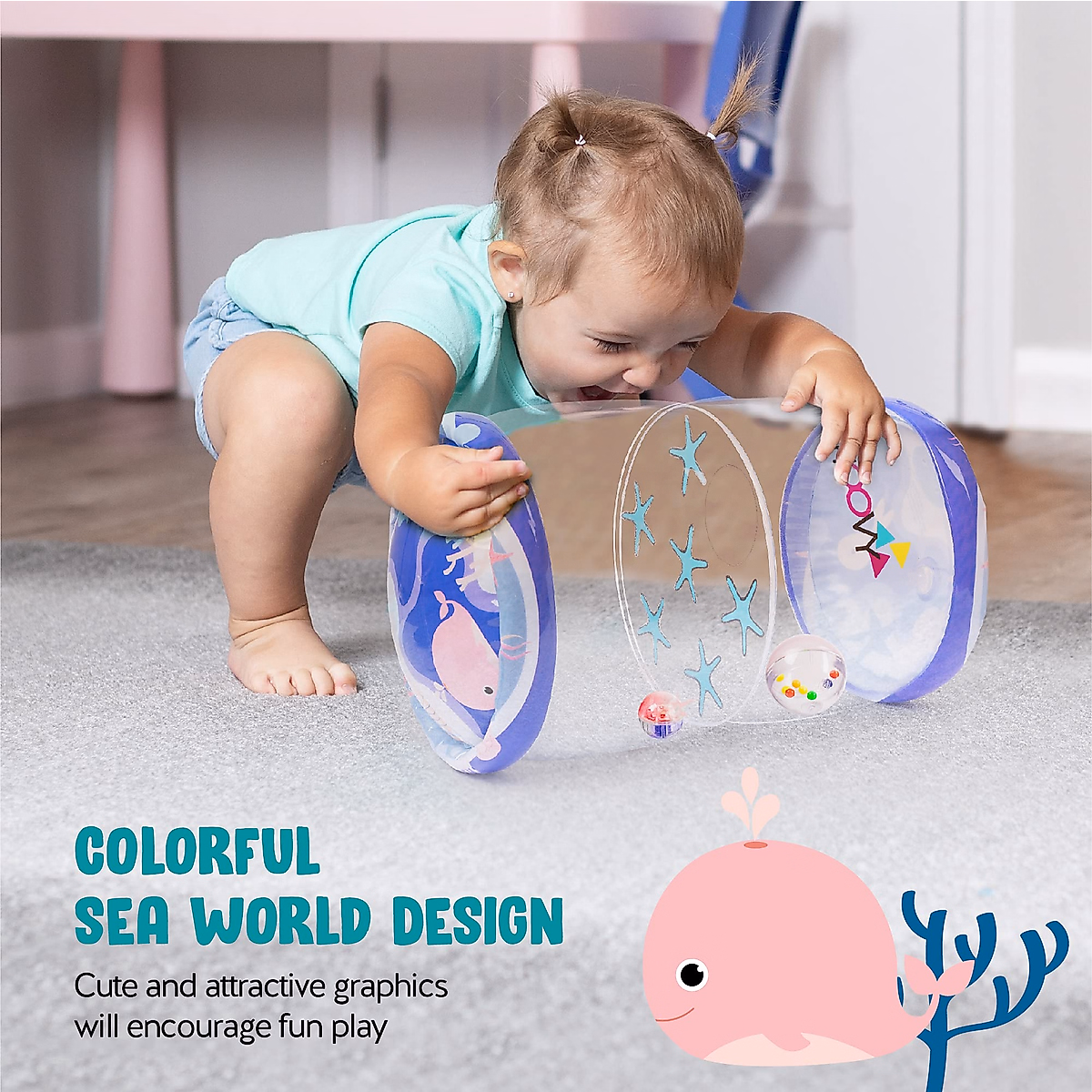 Hoovy Infant Crawling Toys | Toys for Crawling Babies | Crawling Toys for Babies 6-12 Months | Beginner Crawl Along Baby Roller | Drop Maze Tummy Time Activity Center | Early Development Jumbo Roller
