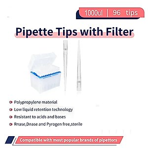 1000ul Filter Pipette Tips - Universal Pipette Tips，with Box RNase/DNase Free & Pyrogen Safe, 96 Tips/Rack Pk x 10 Racks (960 Tips)