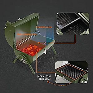 ACWARM HOME Portable Charcoal Grill, Small BBQ Smoker Grill, TableTop Barbecue Charcoal Grill for Outdoor Camping Garden Backyard Cooking Picnic Traveling (Green)