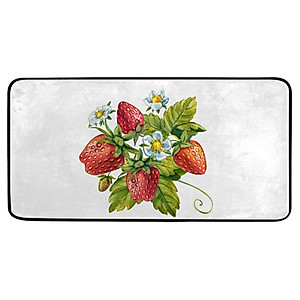 Rashu Kitchen Rug Mat Anti Fatigue ﻿Watercolor Illustration of Strawberry Kitchen Floor Runner Mat Non Slip Comfort Standing Cushioned 20"×39" Indoor Outdoor