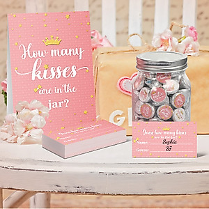 555 Pcs How Many Kisses Baby Shower Games, Pink and Gold Standing Sign Guessing Cards Baby Shower Kisses Stickers for Kids Girl Birthday Baby Shower Sprinkle Party Decoration (No Candy and Jar)
