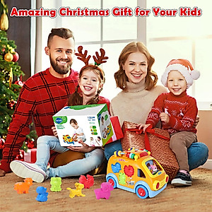 Baby Toys 12 18 Months, Musical Bus Animals Car Toys for 1 Year Old Boy Baby Early Education Toy Christmas Birthday Gift Toys for Infant Baby 1 2 3 Year Old Boys Girls Kids Learning Toy for Toddler