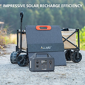 ALLWEI 500W Solar Generator(1000W Peak) with 100W Portable Solar Panel, 461Wh Portable Power Station, 3 USB-C Port PD60W, 2 AC Outlet, Solar Power Generator for Outdoor RV Camping CPAP Emergency
