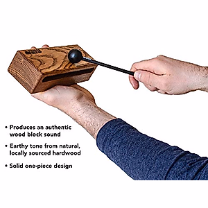 Timber Drum Co. 6" Wood Block with Mallet — Made in U.S.A. — Creates Loud and Resonant Tone from Handcrafted Solid American Hardwood, Includes Rubber Feet, Small (T4-S)