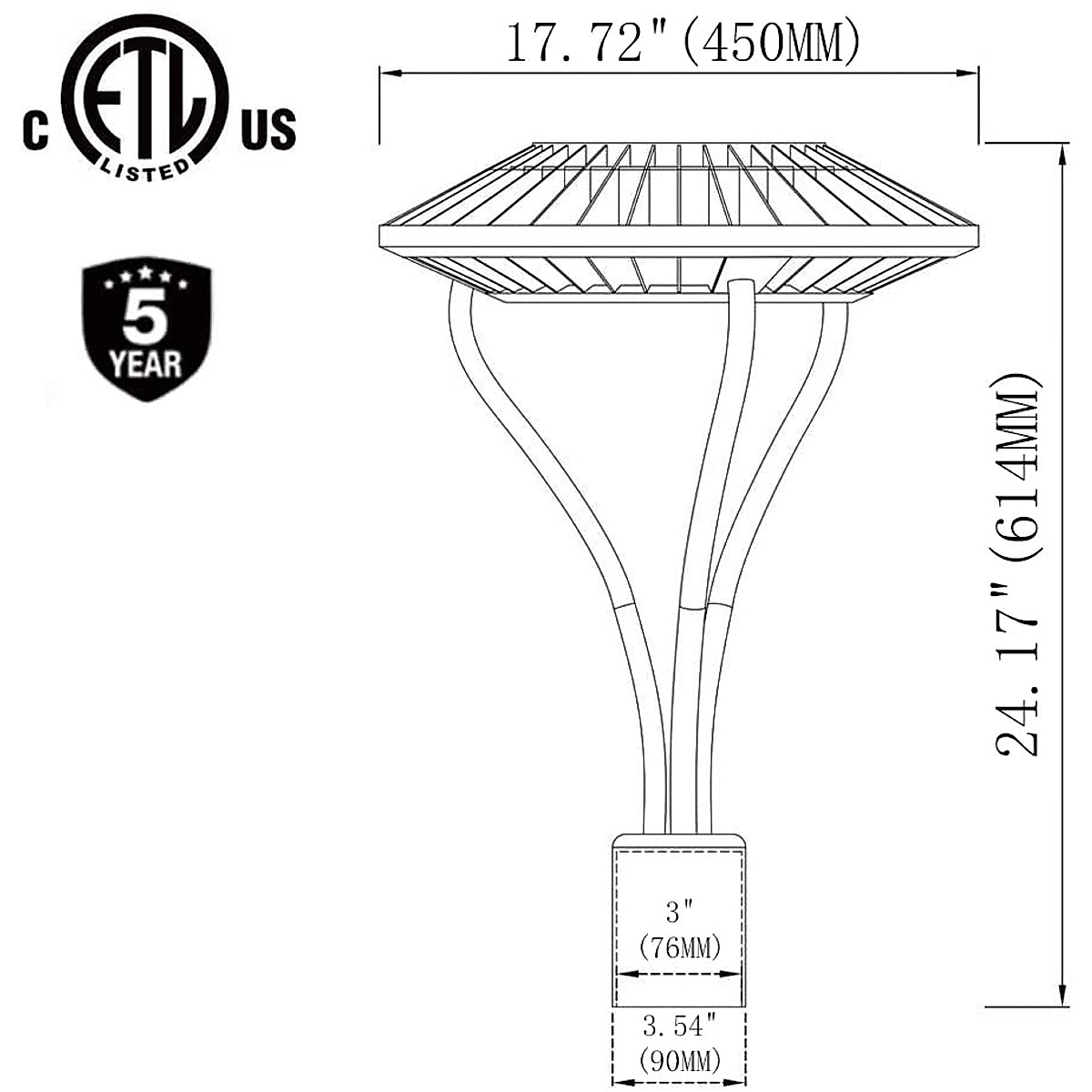 OPENLUX Led Post Top Light 80W DLC ETL Listed 11,200Lm 5000K Daylight IP65 Waterproof LED Post Top Outdoor Circular Area Pole Light [350W Equivalent] for Garden Yard Street Lighting
