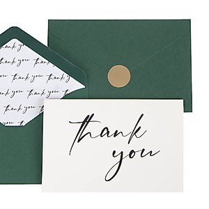 AZAZA 50 PK Thank You Cards with Envelopes Chic Liners, Minimalistic Thank You Notes 4x6 Inch, Green Thank You Cards with Envelopes for Wedding, Baby Shower, Graduation
