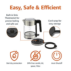 Amazon Basics Electric Glass and Steel Hot Tea Water Kettle, 1.7-Liter