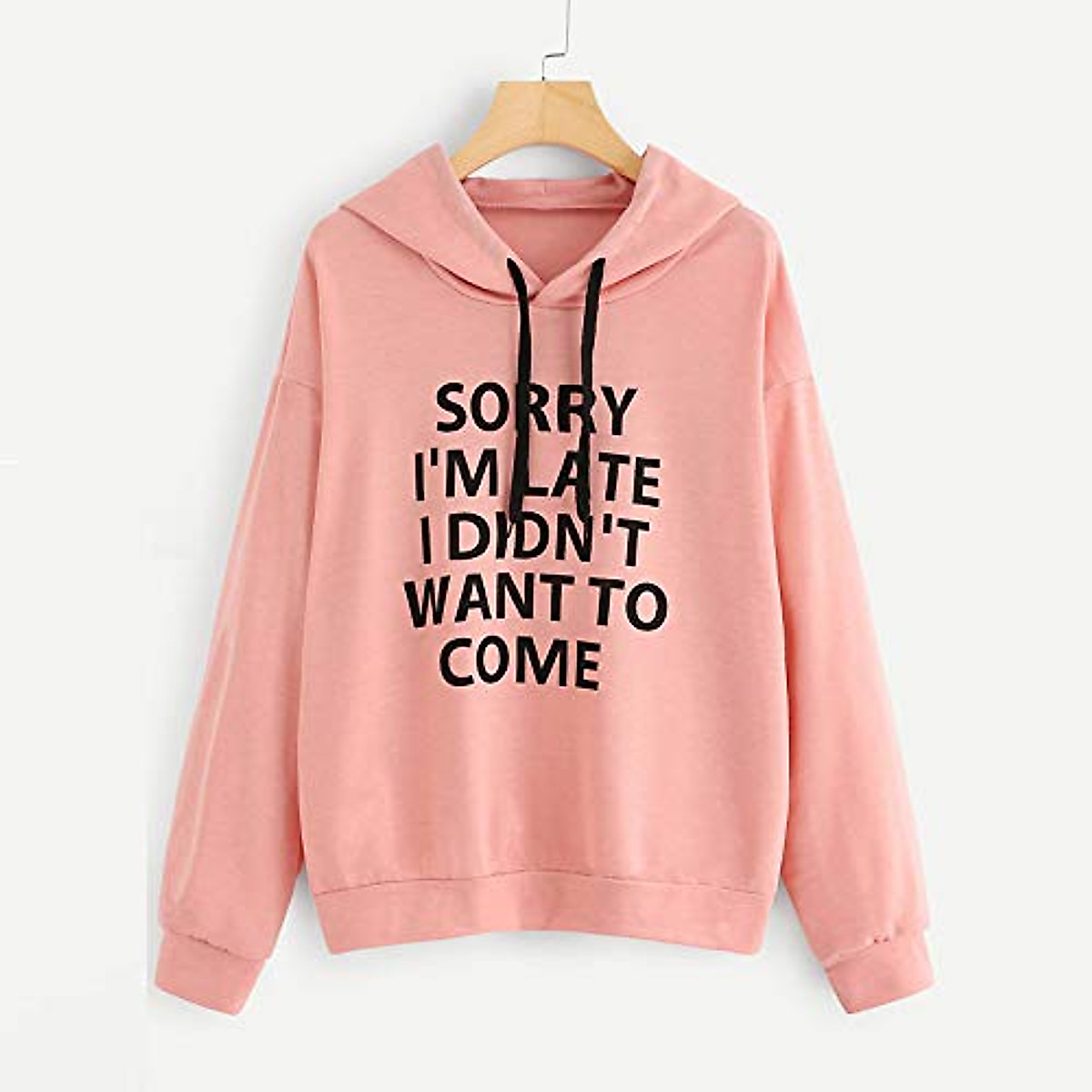 Long Sleeve Pullover Hoodie for Women Men Girls Solid Letter Printed Hooded Sweatshirt Top Blouse Autumn Winter Pink