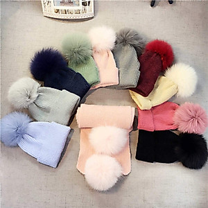 Fox Fur Hair Ball Fluffy Pompom Ball with Rubber Band for Detachable Knit Hats Clothing Accessories Fox Black 13