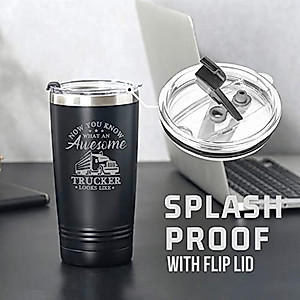 Truck Driver Gifts For Men - Now You Know What an Awesome Truck Driver Looks Like - 20oz/590ml Stainless Steel Insulated Tumbler - Christmas, Thank you, Retirement Gifts For Truck Driver - (Black)