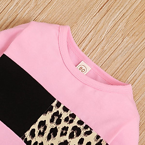 Tikoubabe Toddler Girl Clothes Baby Sweatshirt Leopard Fall Winter Outfits Long Sleeve Tops Pants Set 2 Pcs Pink 4-5 Years 120CM
