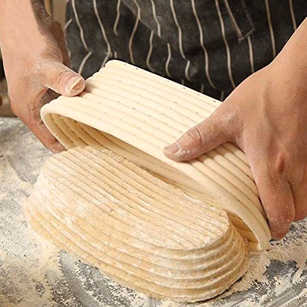 KONGDY Banneton Bread Proofing Basket 2 Pack 10 Inch Oval Bread Proofing Basket, Sourdough Bread Baking Food Tools for Making Baking Fermentation Food Storage Tools