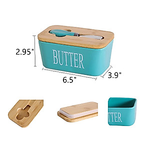 YCOCO Large Butter Dish with Lid,Ceramic Butter Container With Airtight Cover,Butter Keeper Double Silicone Seals with Knife for kitchen,Holds 2 Standard Stick,Green