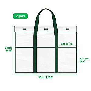 Daily Treasures 2 Pack Large Art Storage Bag with 3 Pocket, (31.5"×25") PVC Art Bags, Dark Green Portfolio Bag with Velcro, Poster Bag for Bulletin Board, Artwork, Flat Poster