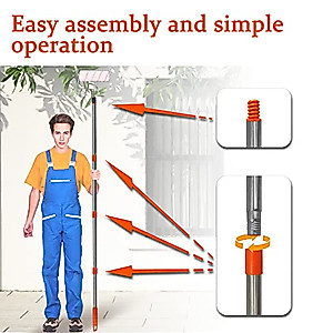 cosbur Spin Mop Handle Replacement, 4-Section Mop Handle Replacement for Spin Mop, Stainless Steel Mop Pole Handle for Commercial Mop and Mop Refills, Cleaning Tools Accessories(Orange)