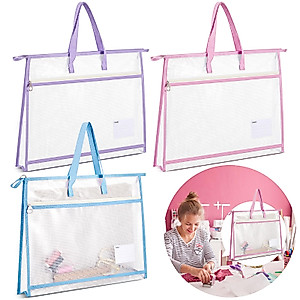 Bulyoou 3 Pcs A3 Project Bag for Quilting Craft Storage for Quilters Clear Mesh Design Art Supply Bag Artwork Storage Organize for Artworks Charts and Teaching Material Multipurpose