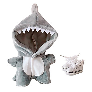 niannyyhouse Shark Clothes 20cm(7.8in) Plush Doll Clothes Onesies + Shoe 2-Piece Set Gray Pajamas (Gray)