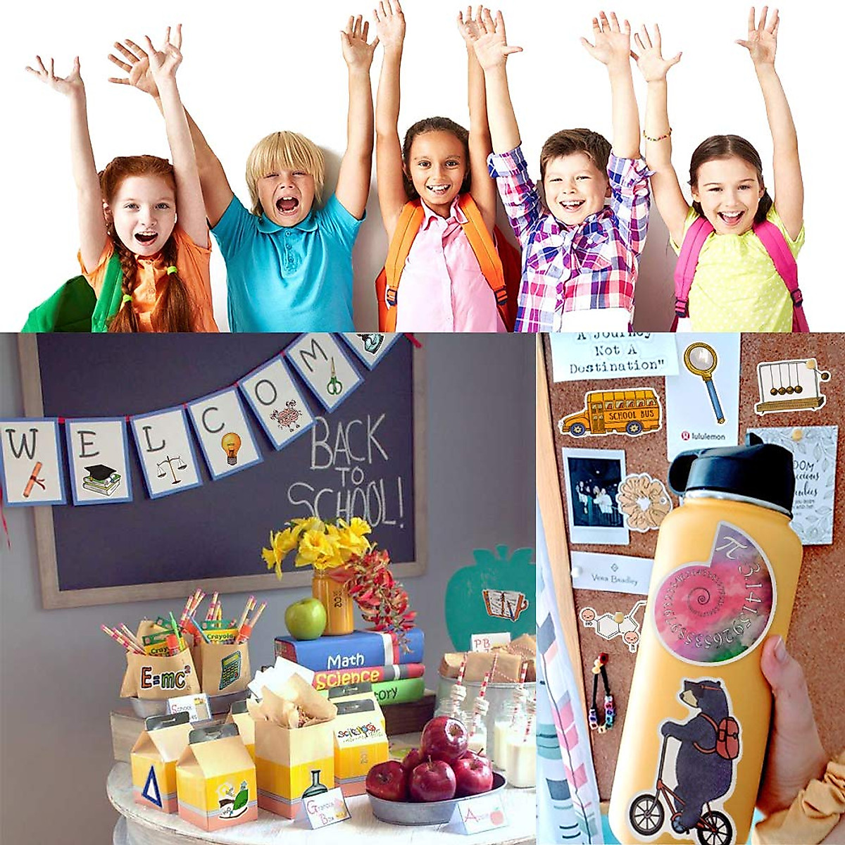 QTL School Stickers for Teacher Students Back to School Party Supplies Waterproof Vinyl Stickers for Water Bottles Laptop 50Pcs