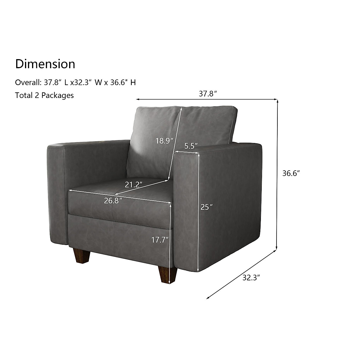 EASE MOOSE Modular Sectional Accent Chair with Storage Seat, Faux Leather Armchair Modern Single Sofa Club Chair for Living Room