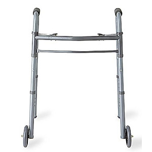 Medline Junior Two-Button Folding Walker with 5" Wheels, For Users 4'6" to 5'5"