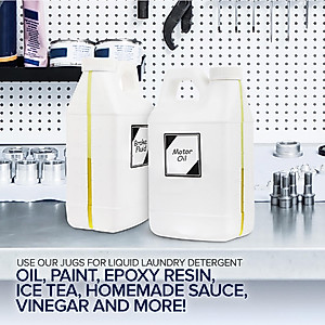 Stock Your Home 64 oz Plastic F-Style Half Gallon Jugs with Labels (3 Pack) - Child Proof Leak Resistant Caps - Impact Resistant Plastic Jugs for Commercial or Restaurant Use - Adhesive Stickers