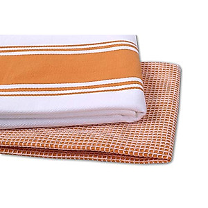 AMOUR INFINI Cotton Kitchen Towels - Set of 4 Highly Absorbent, Ultra Soft Waffle Weave Tea Towel with Hanging Loop - 20x28 Inch Quick Drying Dish Cloths for Cleaning (Orange)