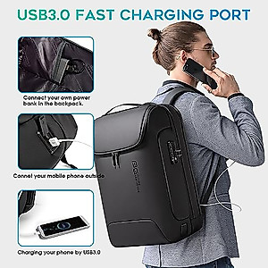 BANGE Men's Anti-Theft Backpack,Waterproof Fashion Travel Backpacks,High Tech Backpack with USB3.0 Charging Port,Business Laptop Backpack Fits 17.3 Inch Notebook…, Medium, Black(3 Pockets)