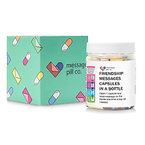 messagepillco Messages in a Bottle Friendship Gift for Your Bestfriend (50PCS) Pre-Written Capsule Letters in Plastic Jar BFF Gifts Perfect for Unique Birthday Gifts, Sister and Valentine’s Day