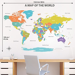 DECOWALL DMT-1809S Modern Pastel Tones World Map Kids Wall Stickers Wall Decals Peel and Stick Removable Wall Stickers for Kids Nursery Bedroom Living Room (Large)