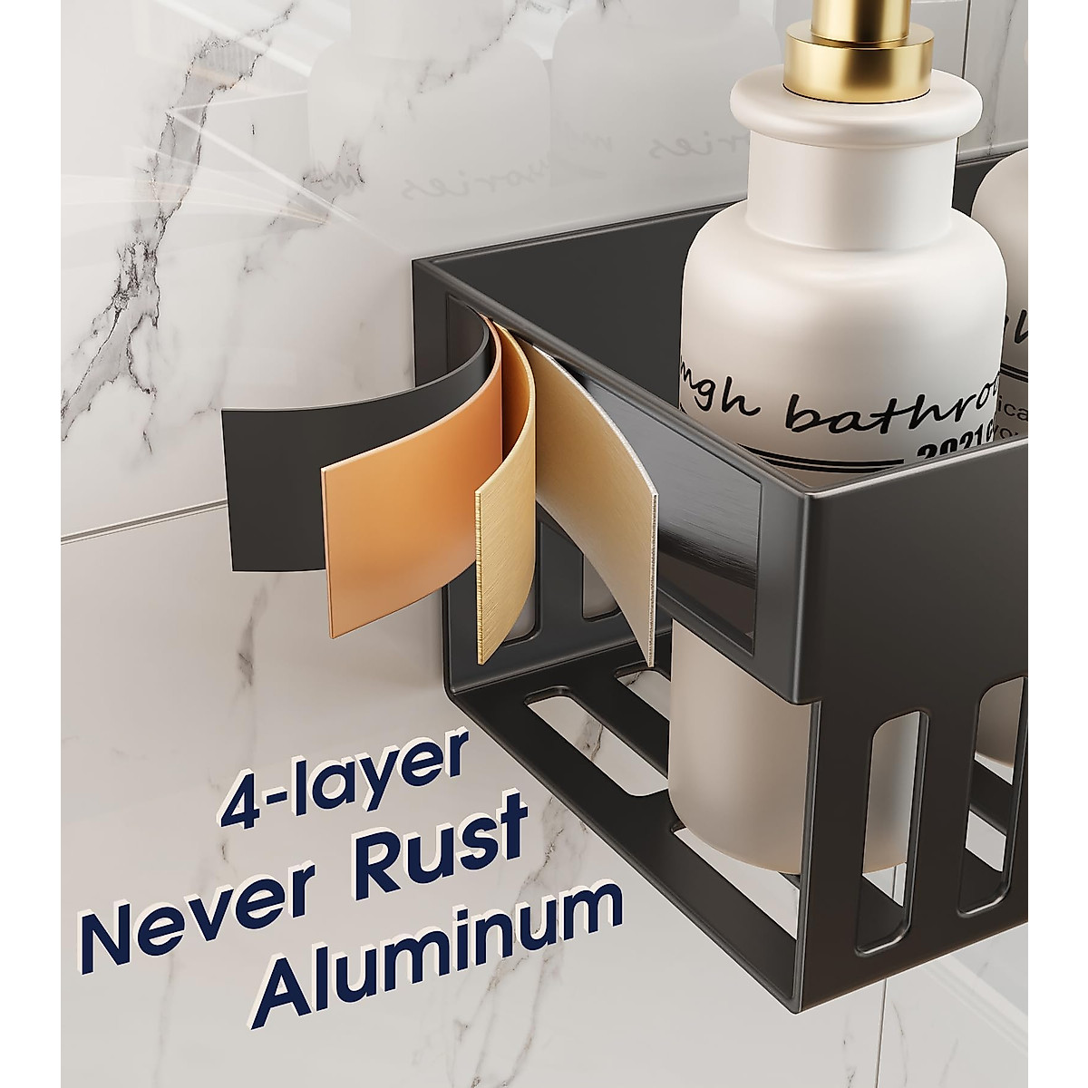 Solidhouse Shower Caddy, 2 Pack Shower Organizer Drill-Free Adhensive Shower Shelf for Inside Shower, Never Rust Aluminum Large Capacity Hold up to 40 Lbs for Bathroom Organization and Storage