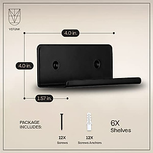 Vefunk Vinyl Record Holder Display Shelf, Set 6 Wall Mounted Vinyl Record Holder Wall Mount, Vinyl Holder Wall Mount Record Display, Floating Vinyl Record Shelf, Vinyl Record Wall Mount Display