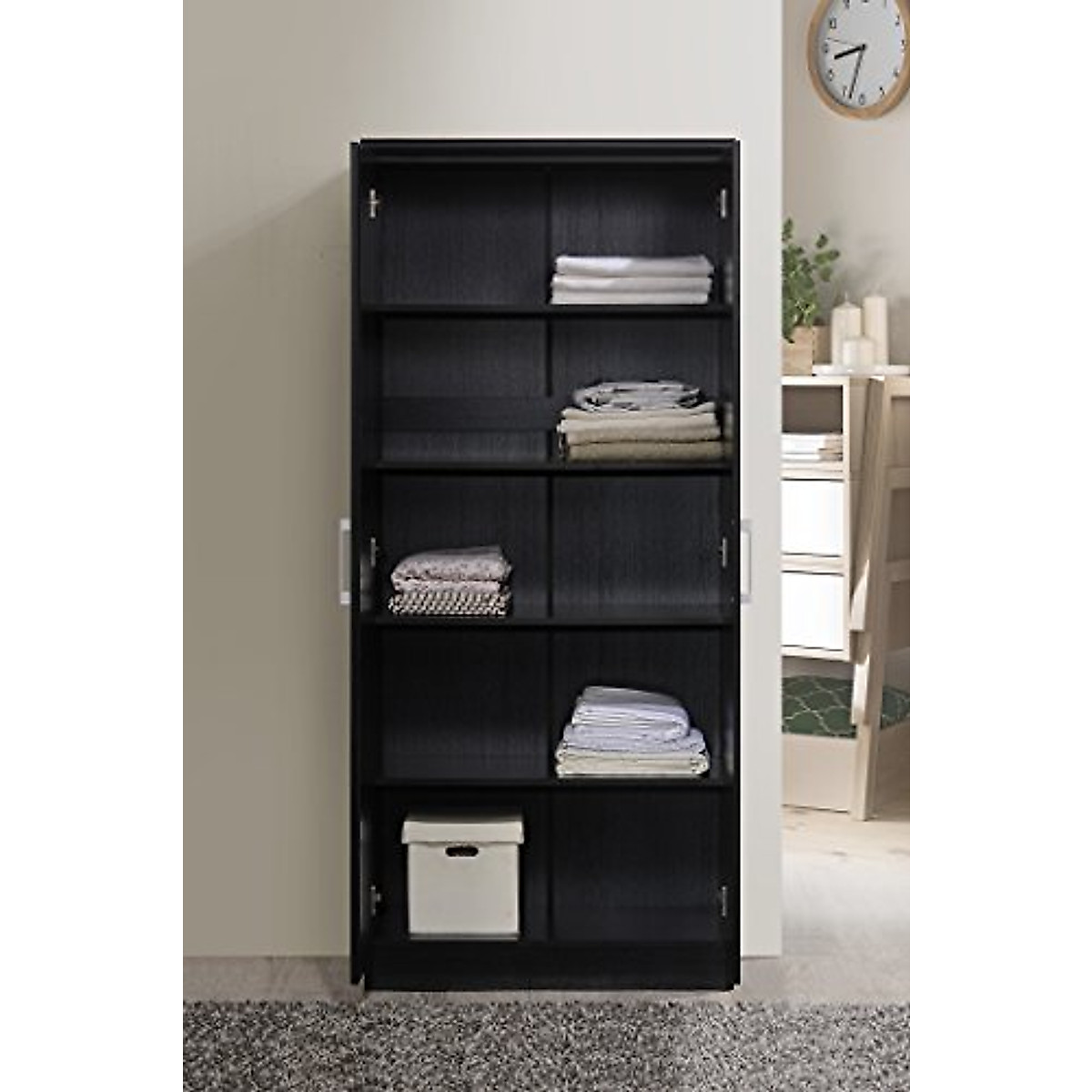 HODEDAH IMPORT 2 Door Wardrobe with Adjustable/Removable Shelves & Hanging Rod, Black