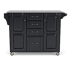 Home Styles Large Mobile Create-a-Cart Black Finish Two Door Cabinet Kitchen Cart with Salt and Pepper Granite Top, Adjustable Shelving
