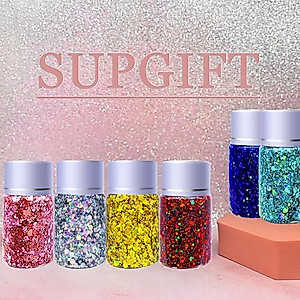 Body Face Glitter Gel SUPGIFT 10 Colors 10.6oz Holographic Chunky Laser Liquid Glitter Sequins Glue for Makeup Eyeshadow Hair Nail Slime Craft Resin with Spoon