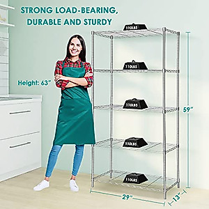 Doredo 5 Tier Wire Shelving Unit, Height Adjustable Wire Shelves, Metal Wire Rack Shelving for Laundry, Kitchen, Bathroom, Pantry, Closet (13.5" D x 29" W x 59" H, Silver)