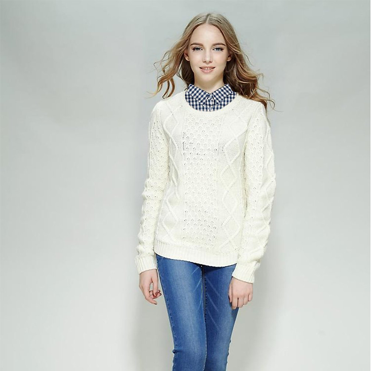 Vpang Women's Stylish Detachable Half Shirt Blouse False Collar Plaid Shirt Collar Fake Collar Dickey Collar (Blue)