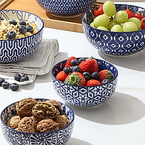 Selamica Ceramic 12 OZ Dessert Bowls Set, Cereal Bowls for Kitchen, 4.7 Inch Small Bowls for Ice Cream, Snack Side, Dishes Rice, Microwave Dishwasher Safe, Set of 6, Vintage Blue