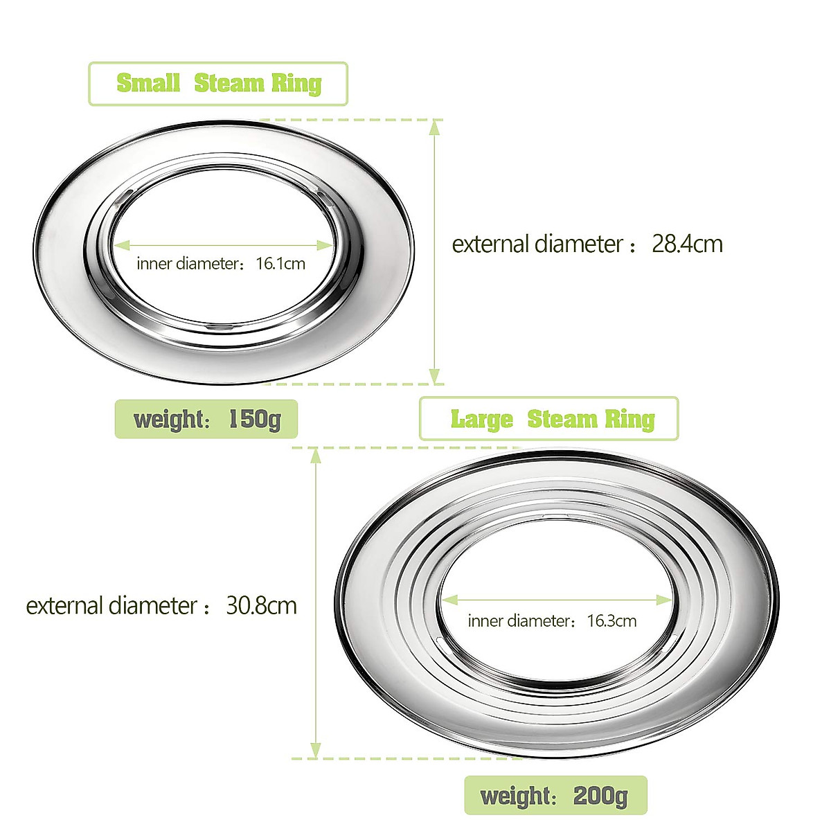 Boao 2 Pieces 11 Inch and 12 Inch Steam Ring, Stainless Steel Steaming Ring Adapter Fits 8 to 12 inches Stock Pots