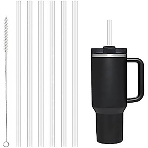 Replacement Straws for Stanley Tumbler Cups 20-40 oz, 6-Pack Reusable Thickened Plastic Clear Straws with Brush,Fit for Most Tumblers (10.4"(30oz))